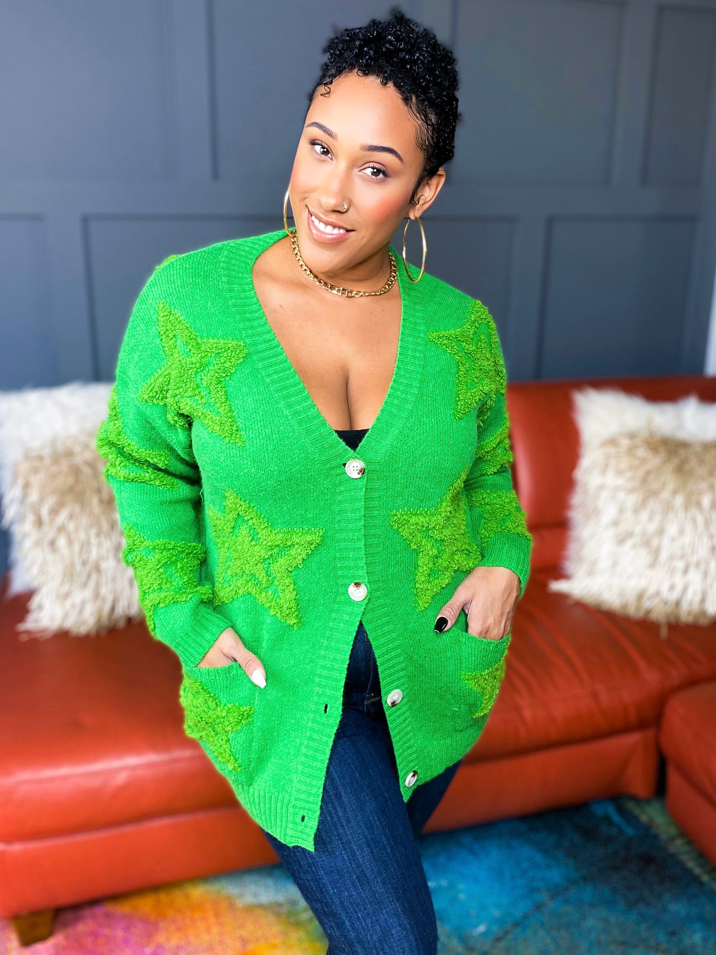 Button Up Star Pattern Cardigan – Curvy Girl Boutique
